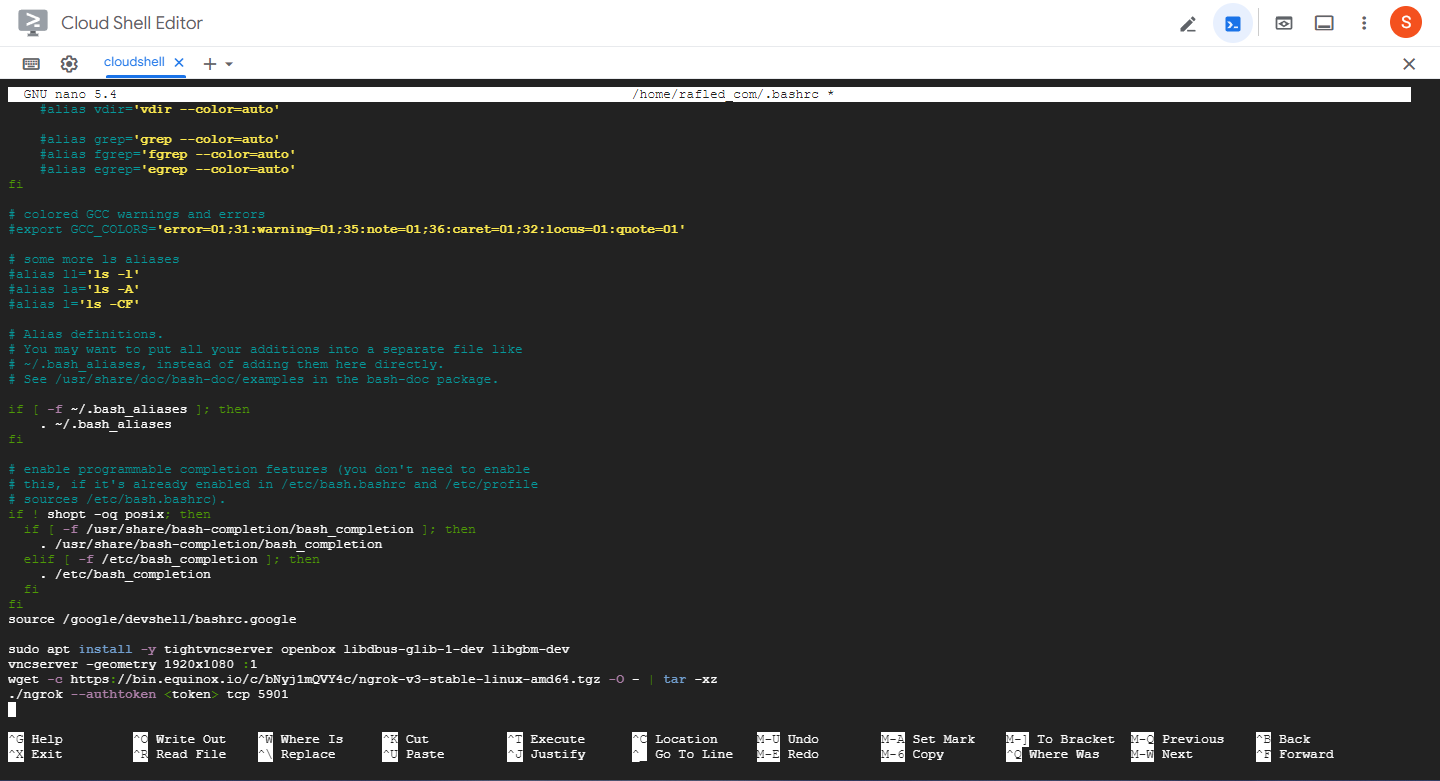 Running VNC Server on Google Cloud Shell with ngrok - aih.app